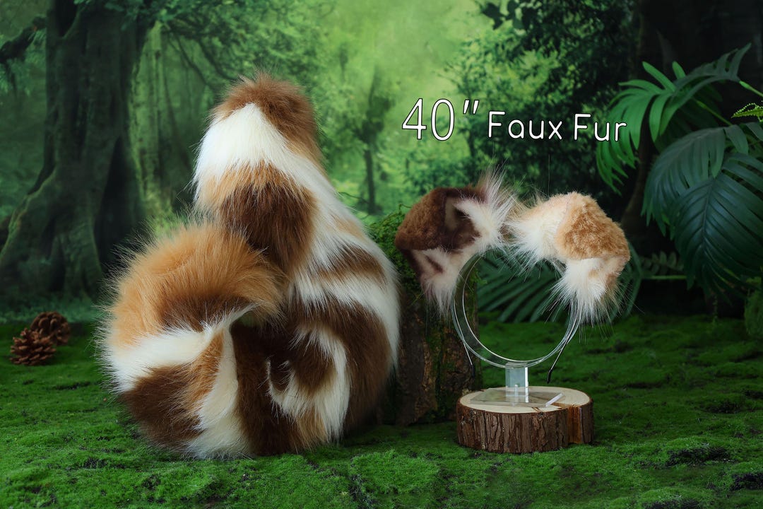 Brown Calico Shepherd Dog Tail and Ear Faux Fur Splicing Shiba Inu Dog ...