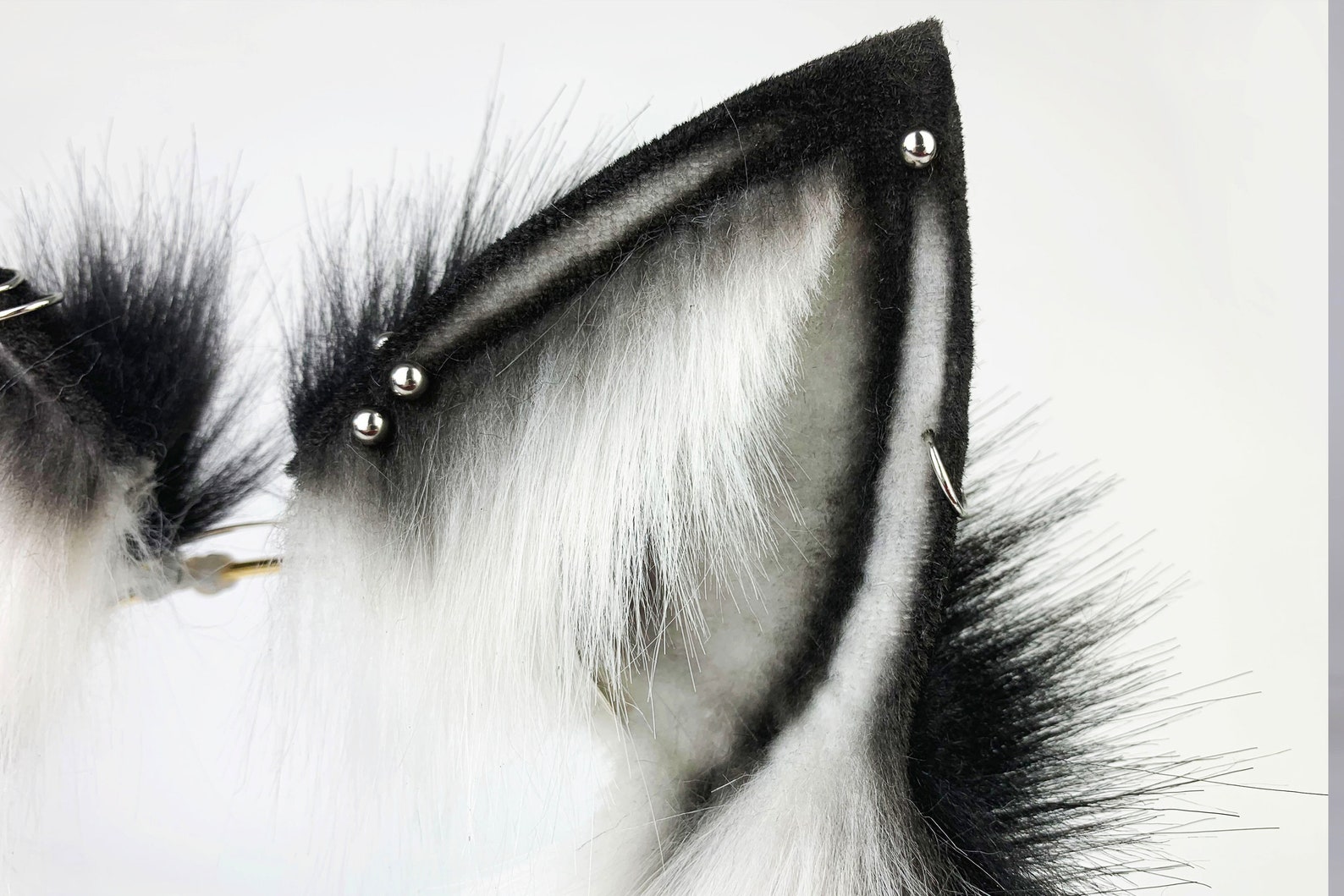 Black White Fox Ear and Tail Set Faux Fur Ear Wolf Tail and - Etsy