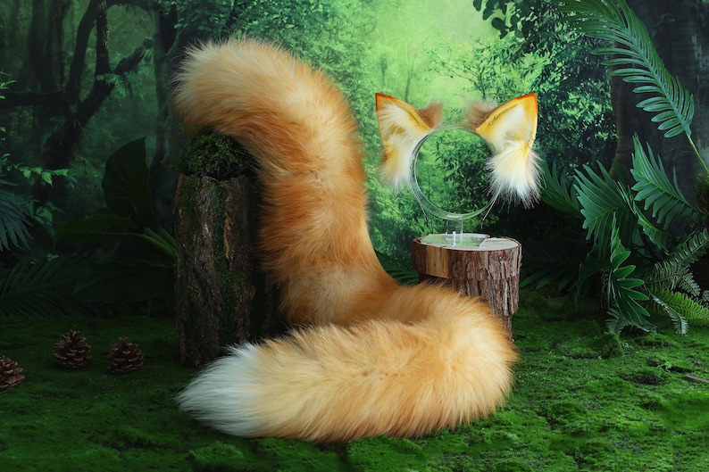 Flexible and Soft Real Fur Fox Tail and Ear Faux Fur Ear Wolf Tail and ...
