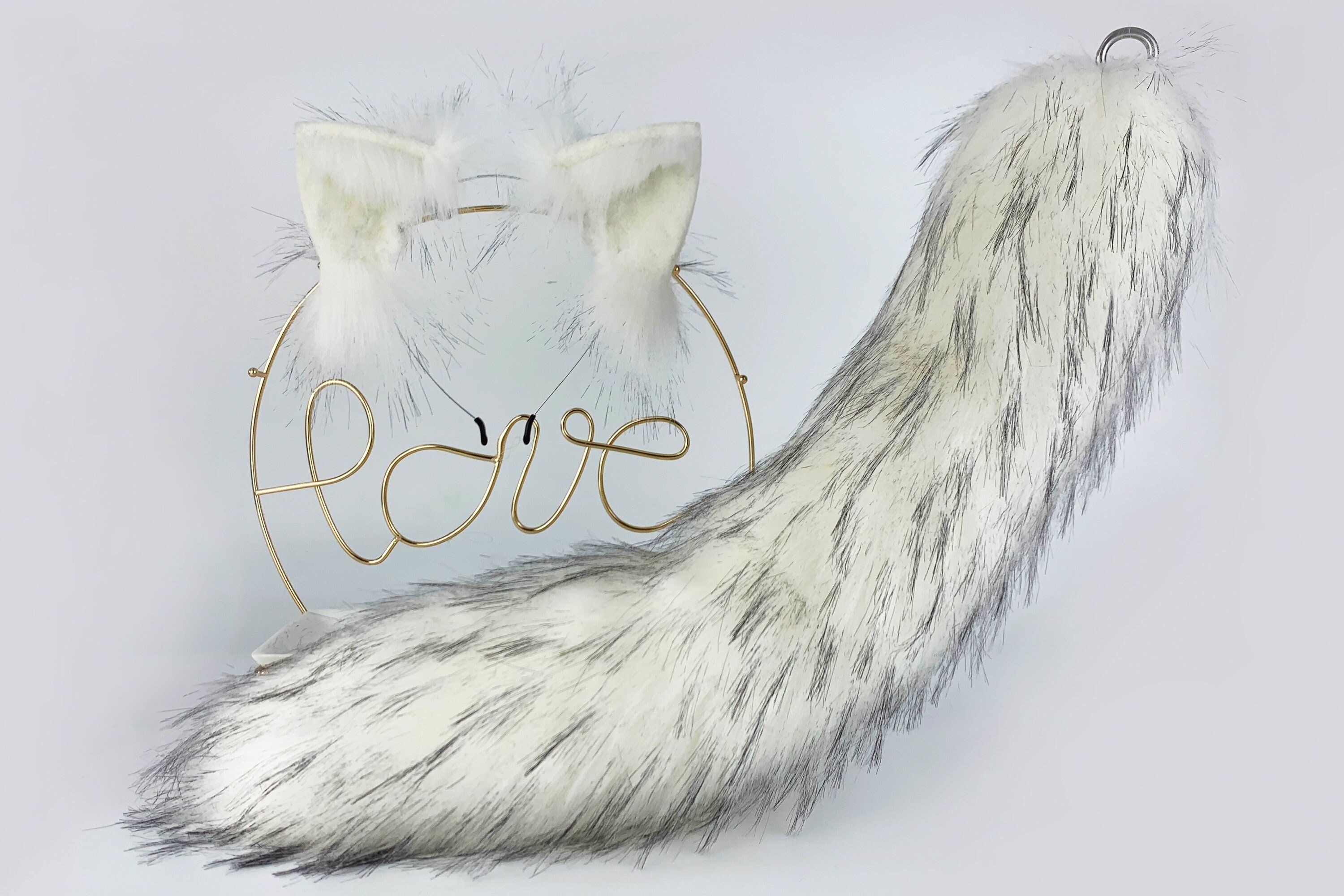 Fox Ear and Tug Tail Set Anime Cosplay White With Black Tip - Etsy