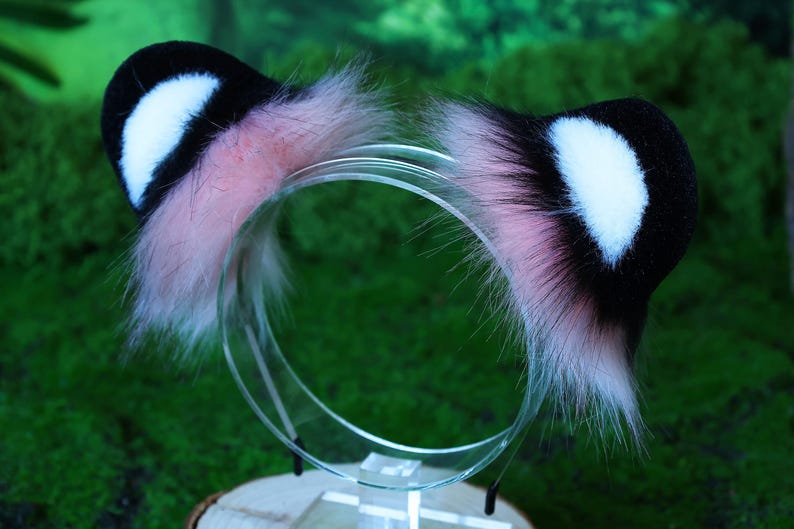 Pink Faux Fur Snow Leopard Ear and Tail Set Role Play Realistic Snow ...