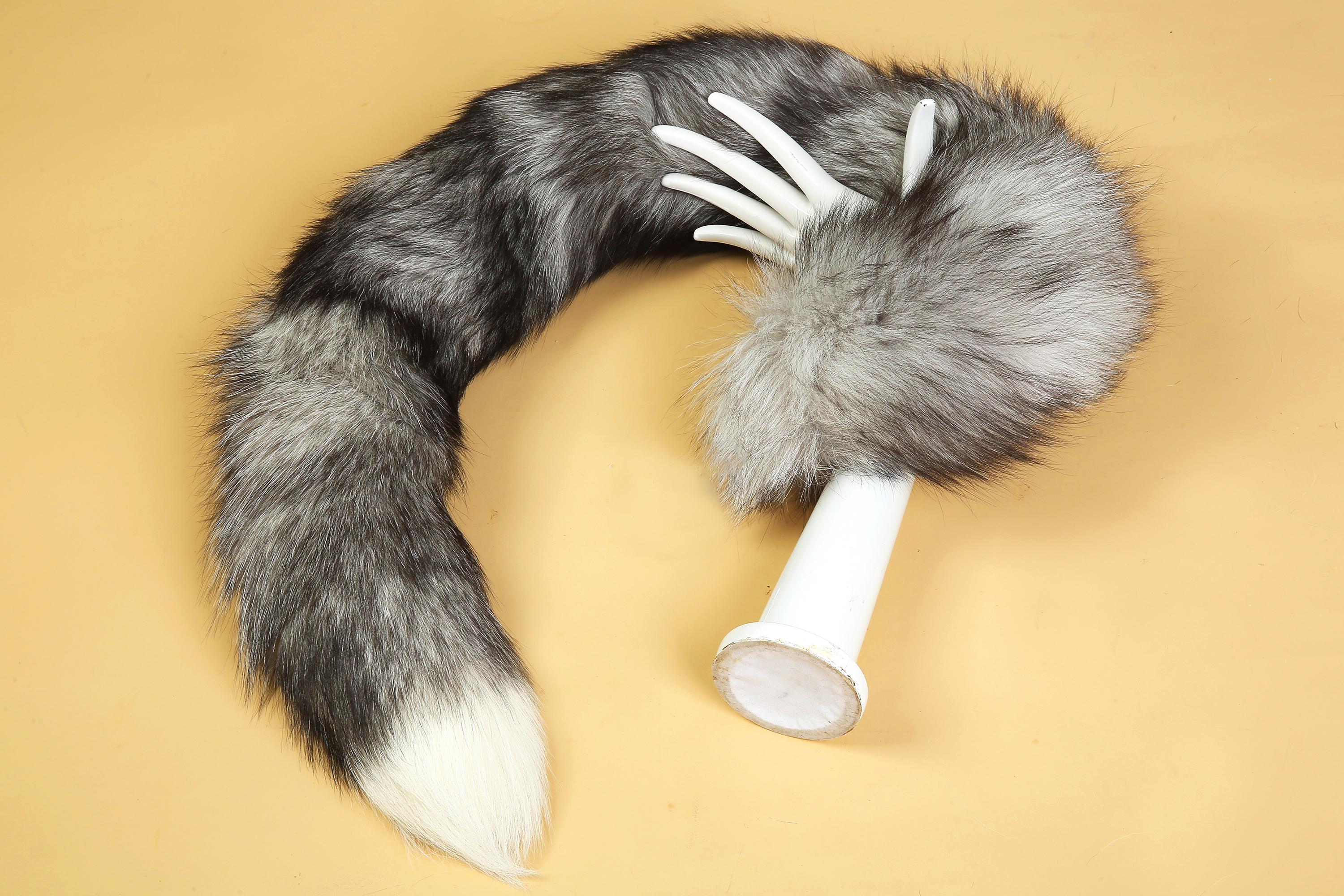 Real Silver Fox Tail Cosplay Fox Fur Wolf Tail Cat Tail Kitten Tail ...