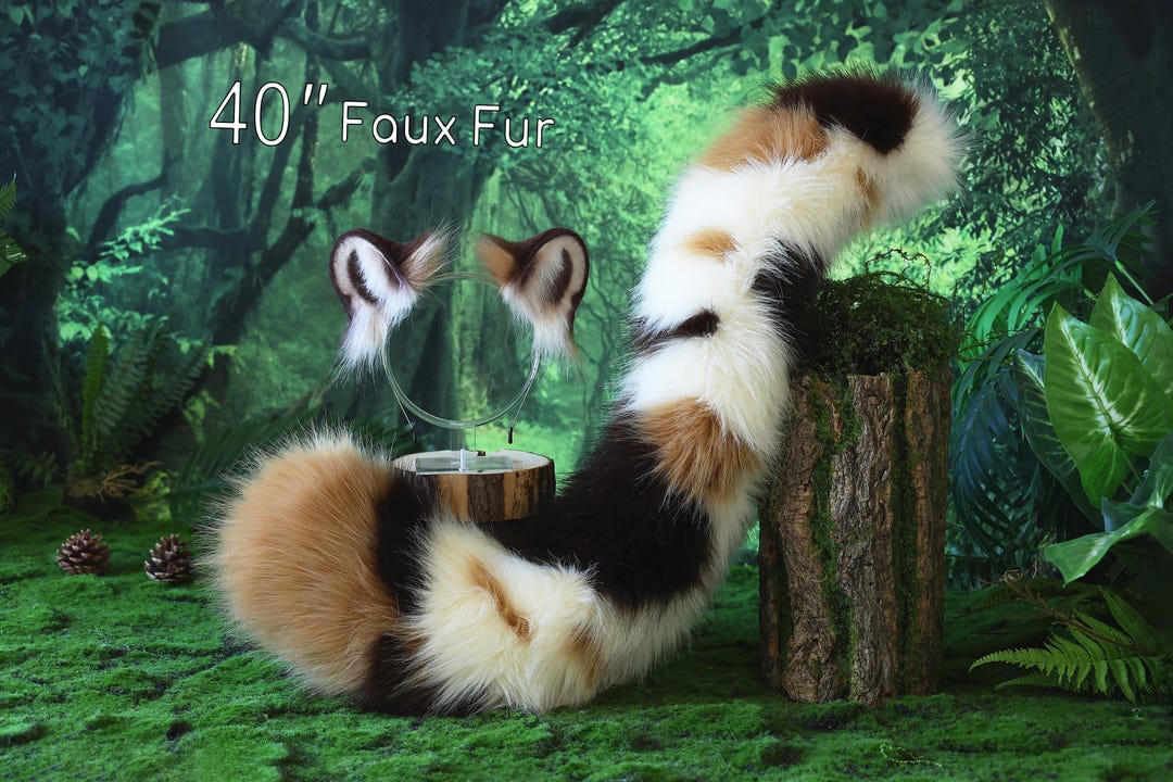 Realistic Faux Fur Calico Highland Lynx Ear and Tail Role Play Cosplay ...