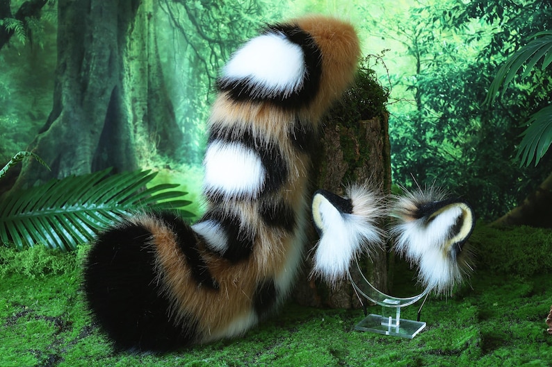 Snow Leopard Ear and Tail Set Role Play Realistic Faux Fur Snow Leopard ...