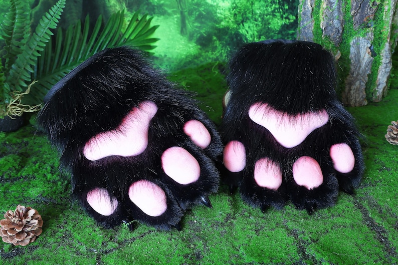 Black Fursuit Paws Cat Paws Gloves Realistic Faux Fur Kitten Fursuit ...