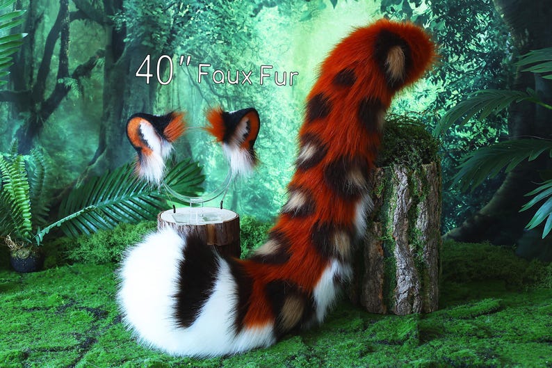 Faux Fur Snow Leopard Ear and Tail Set Role Play Realistic Snow Leopard ...