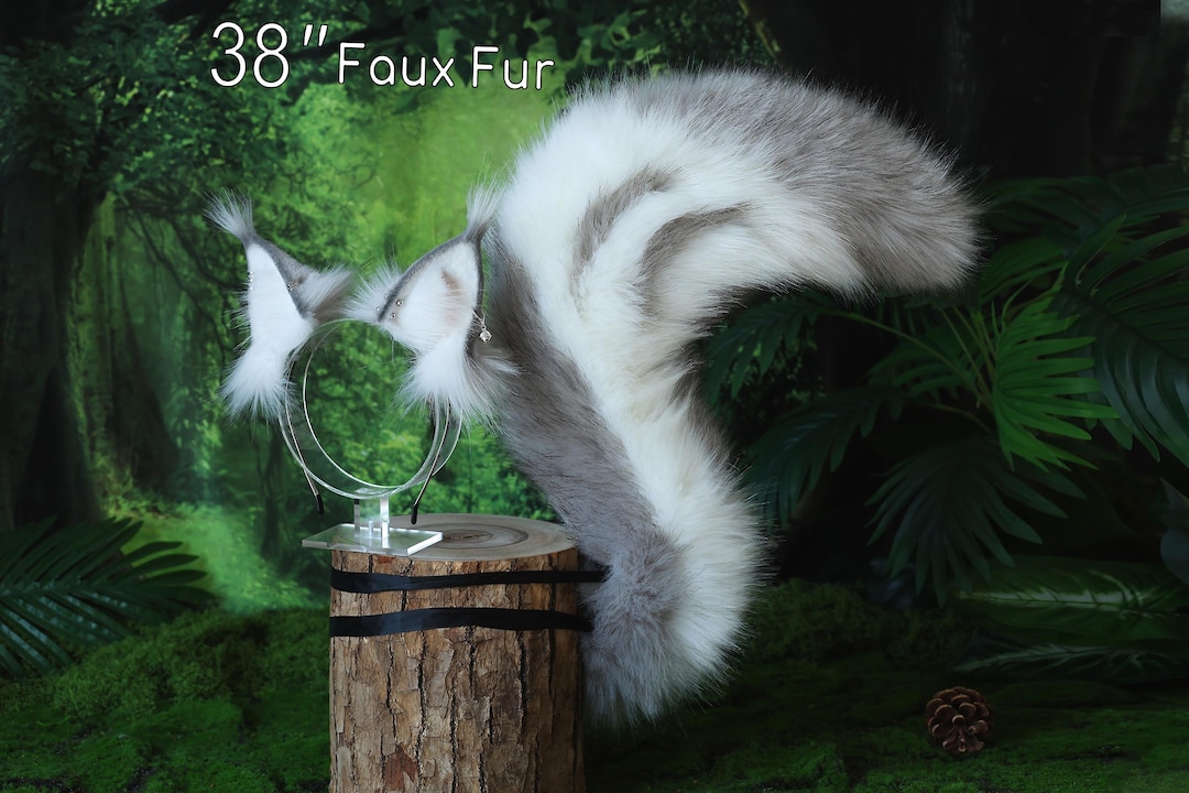 White Gray Squirrel Ear and Tail Faux Fur Squirrel Tail and Ear Set ...