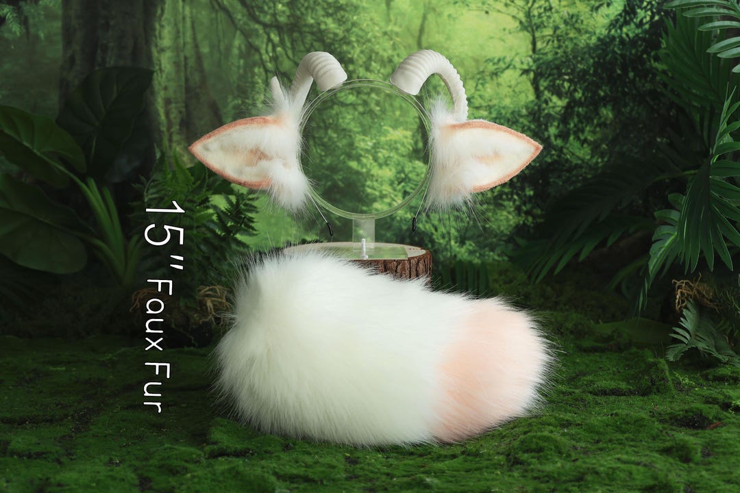 Faux Fur Sheep Ear and Tail Set Therian Goat Tail and Ear Anime Cosplay ...