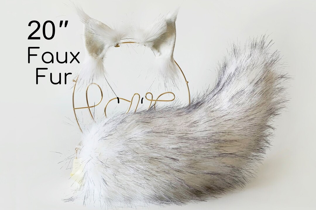 Lynx Ear and Tail Set White With Black Tip Lynx Tufts Cat Ear and Tail ...