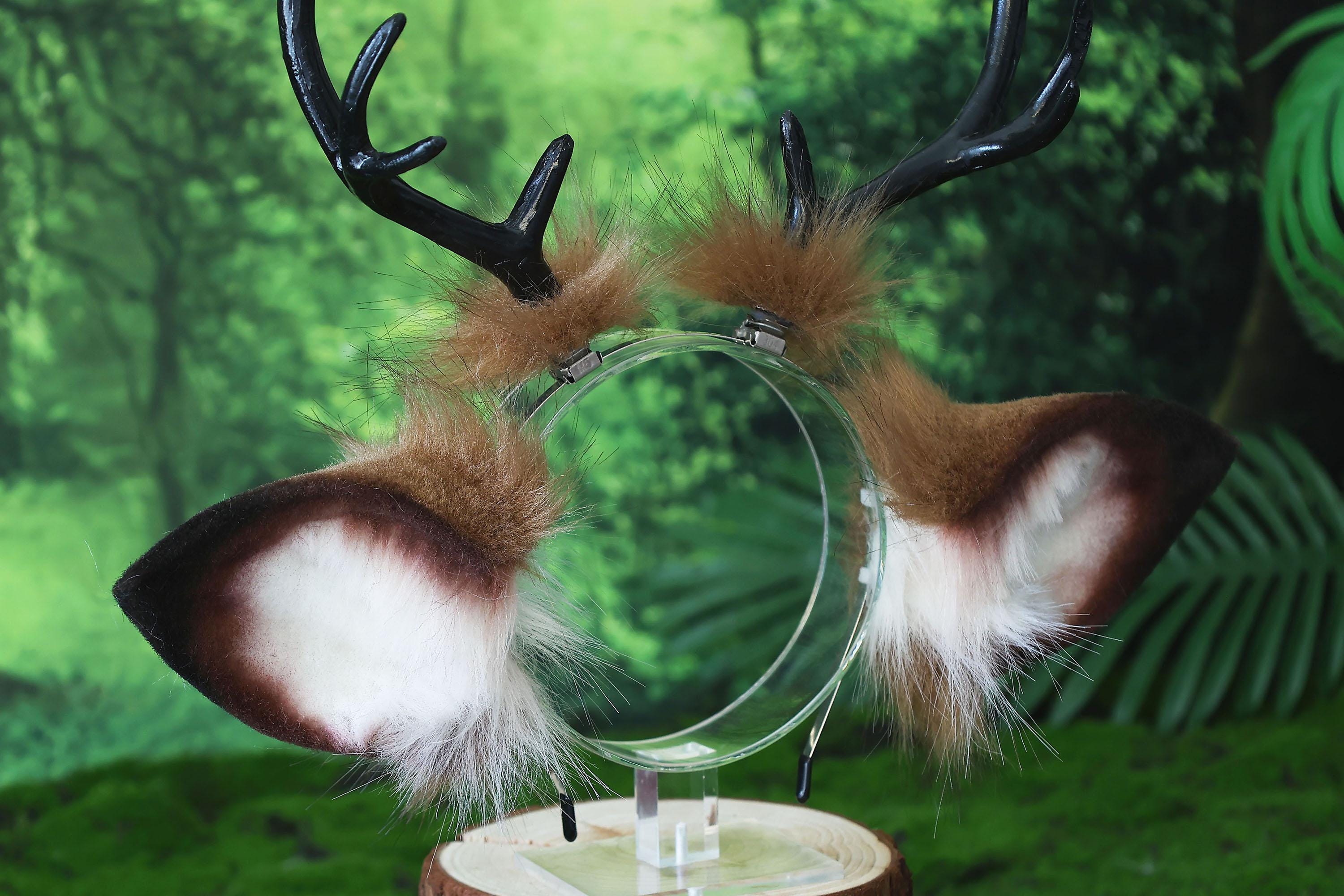 Faux Fur Deer Ear and Tail Kemonomimi Brown White Deer Ear Headband ...
