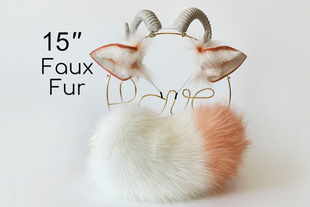 White Faux Fur Sheep Ear and Tail Set Faux Fur Goat Ear Headband Anime ...
