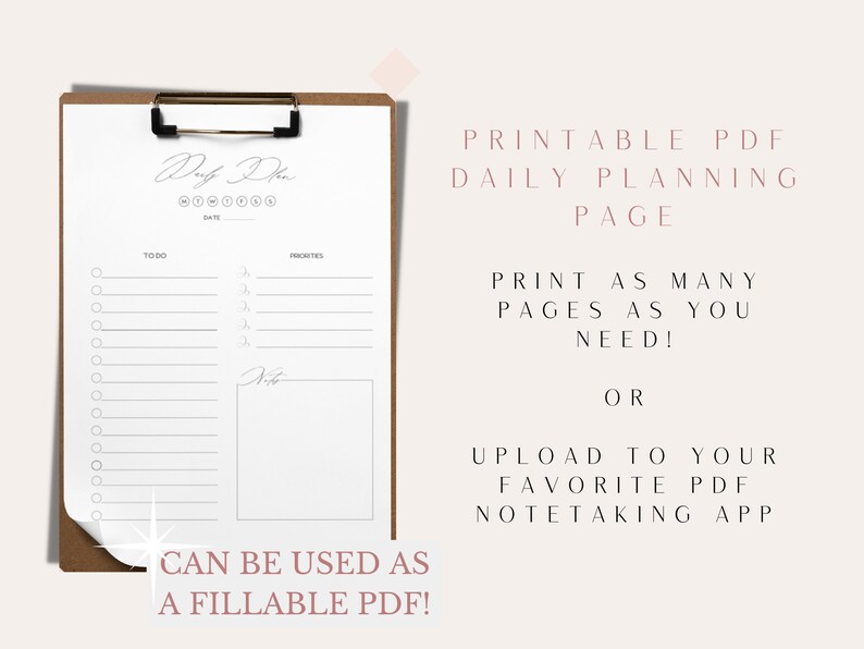 Daily Planning Page | Simple & Elegant Daily Planning Page DIGITAL ...