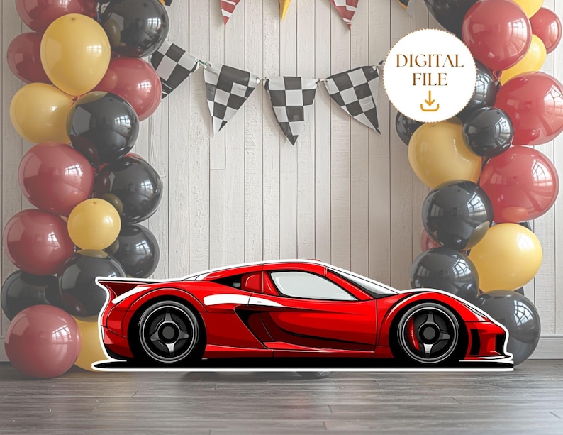 Race Car Birthday Cutout, Racing Theme Party Decor, Red Car Standee ...