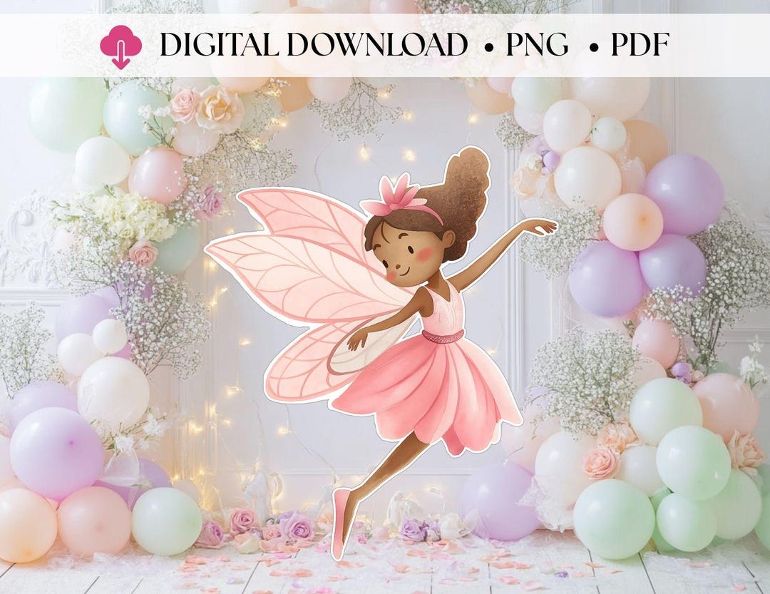 Fairy First Birthday Cutout, Black Fairy Girl Enchanted Garden Party ...