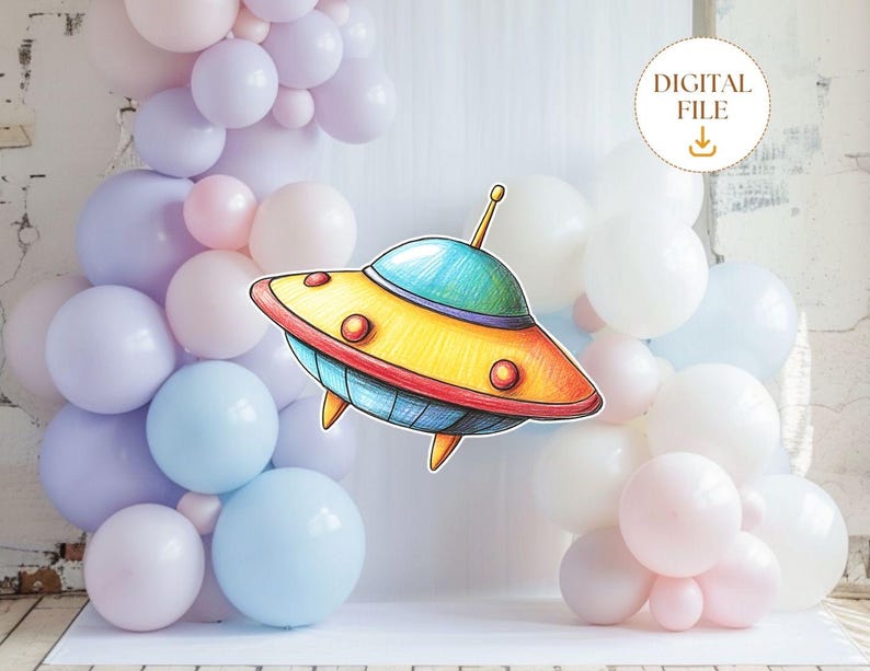 Spaceship Cutout, Printable Rocket Ship Party Decor, Outer Space Theme ...