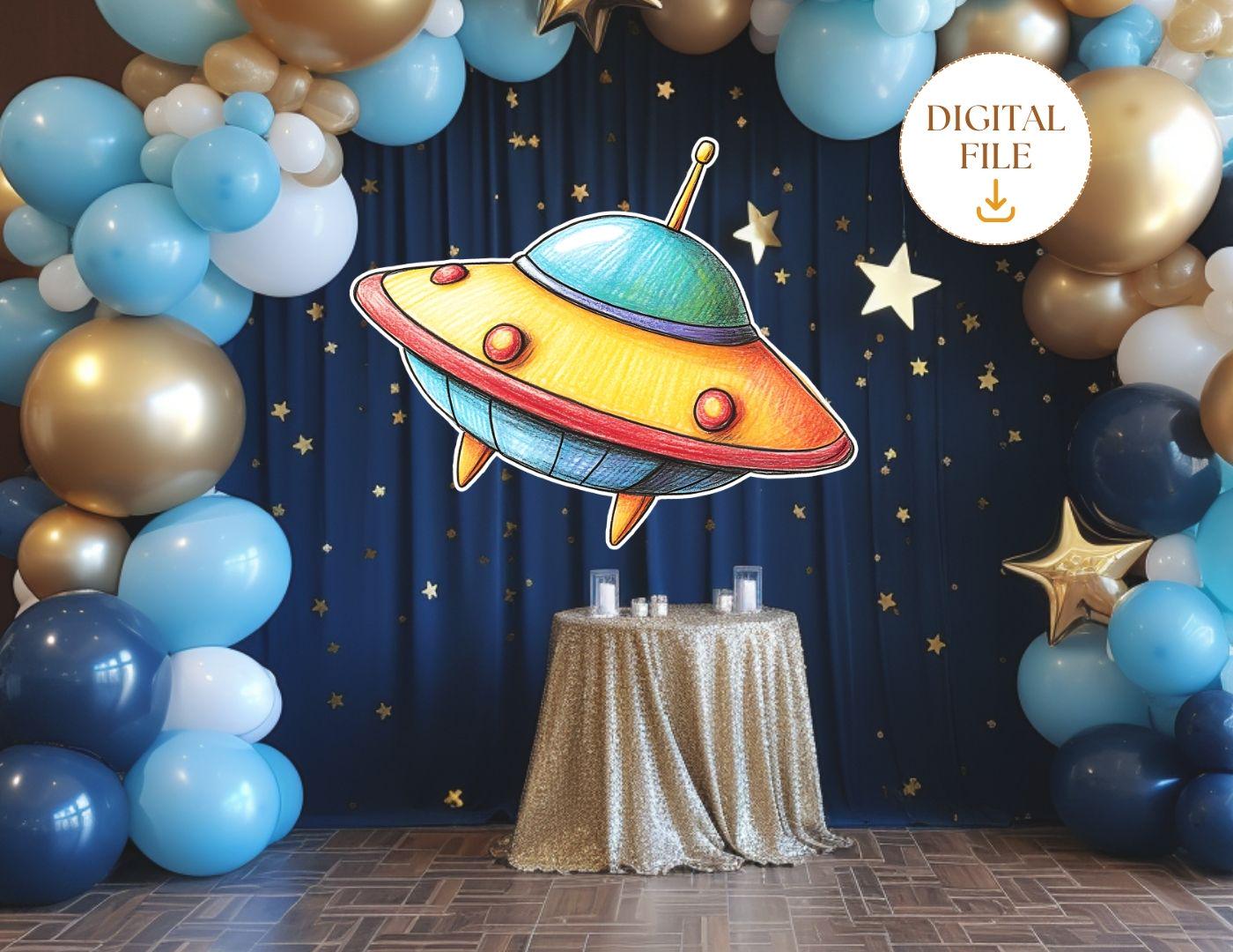Spaceship Cutout, Printable Rocket Ship Party Decor, Outer Space Theme ...