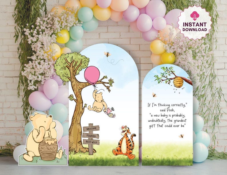Winnie the Pooh Backdrop Arch Cover, Baby Shower Backdrop Birthday ...