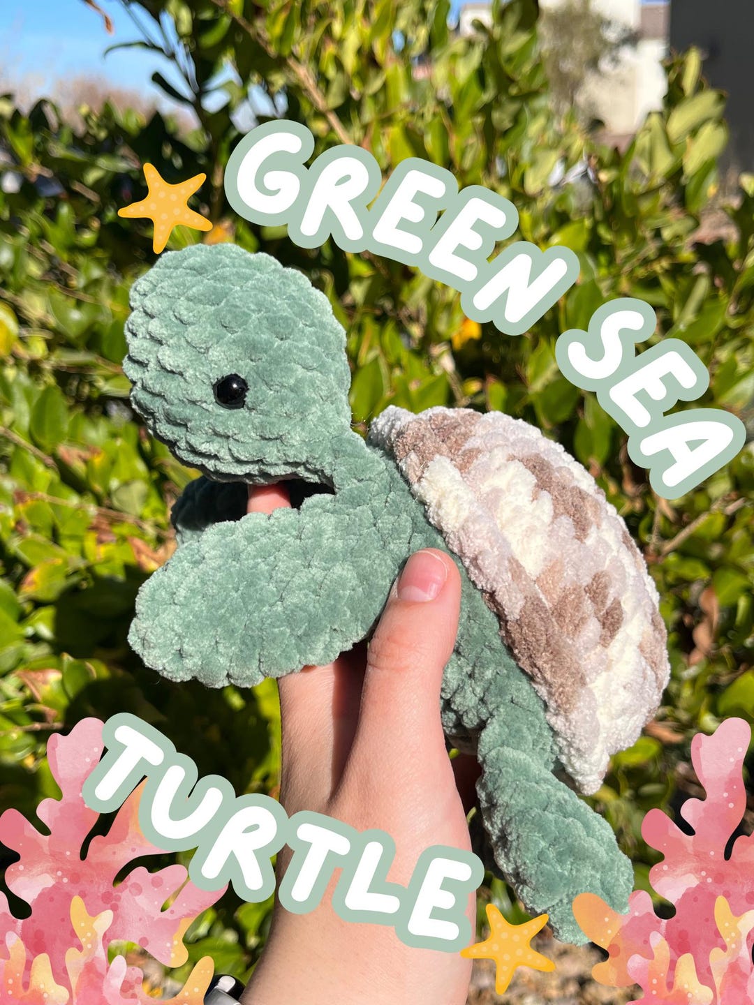 Green Sea Turtle Plushie - Crochet Amigurumi Handmade Shell Gift for ...