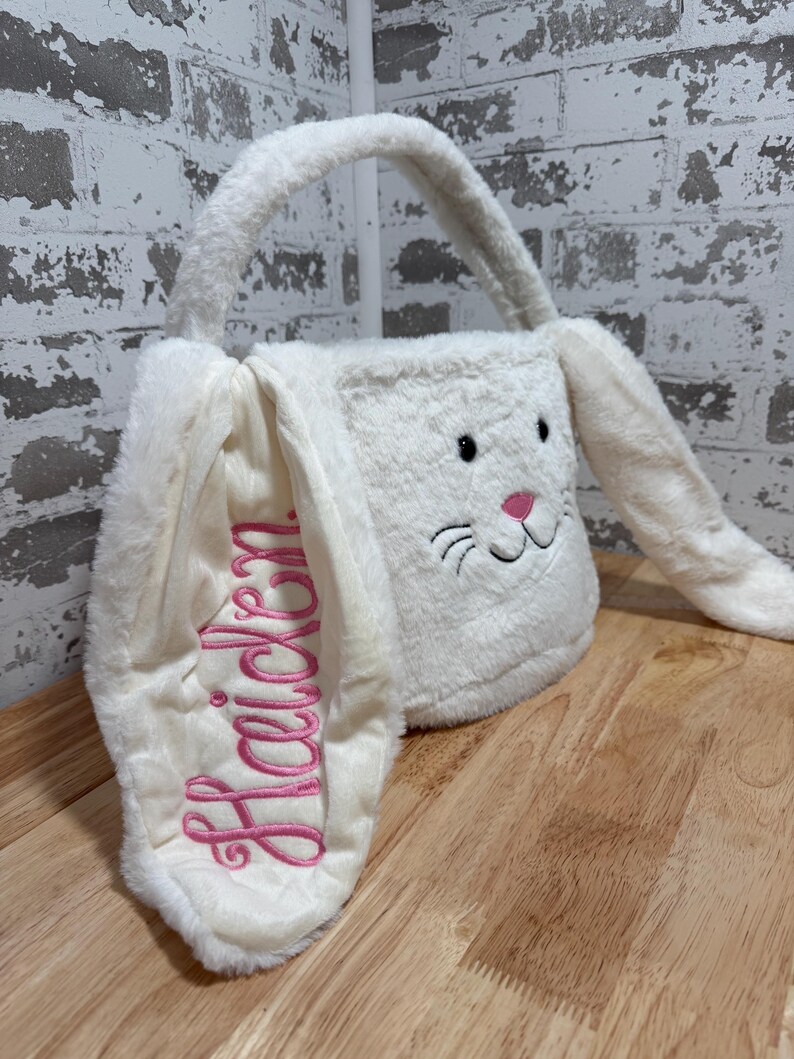 Personalized Plush Bunny Easter Basket | Embroidered Name, Reusable - Etsy
