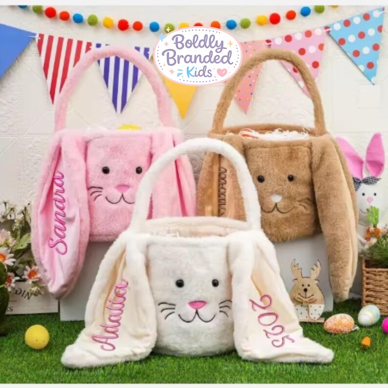 Personalized Plush Bunny Easter Basket | Embroidered Name, Reusable - Etsy