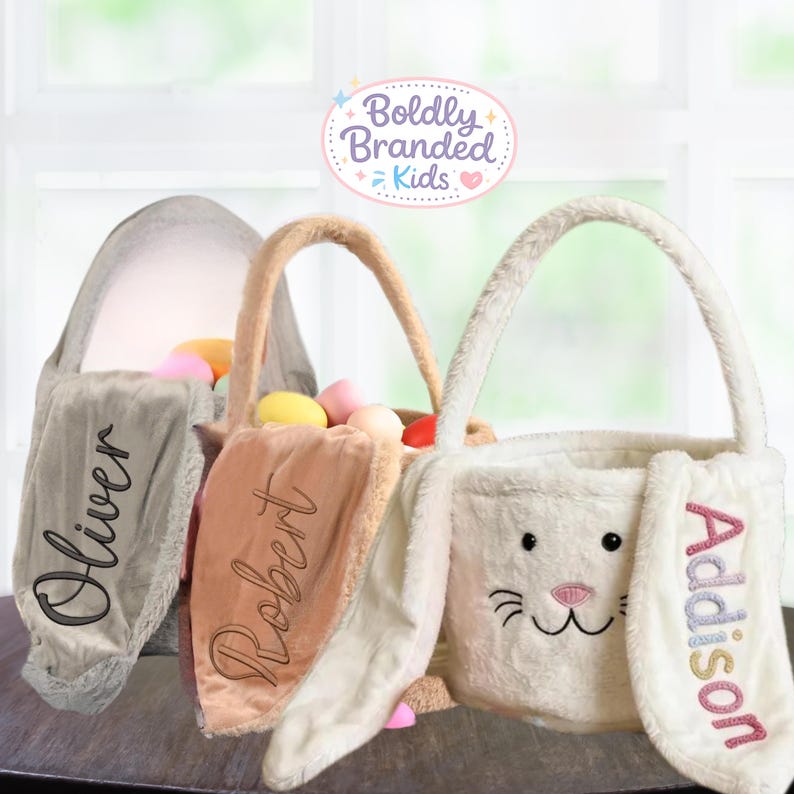 Personalized Plush Bunny Easter Basket | Embroidered Name, Reusable - Etsy