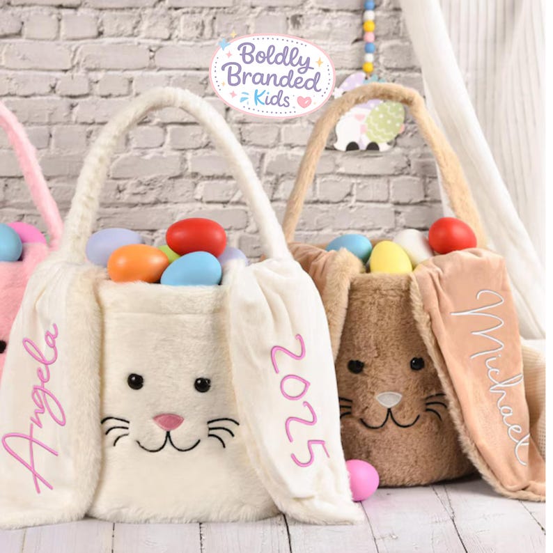 Personalized Plush Bunny Easter Basket | Embroidered Name, Reusable - Etsy