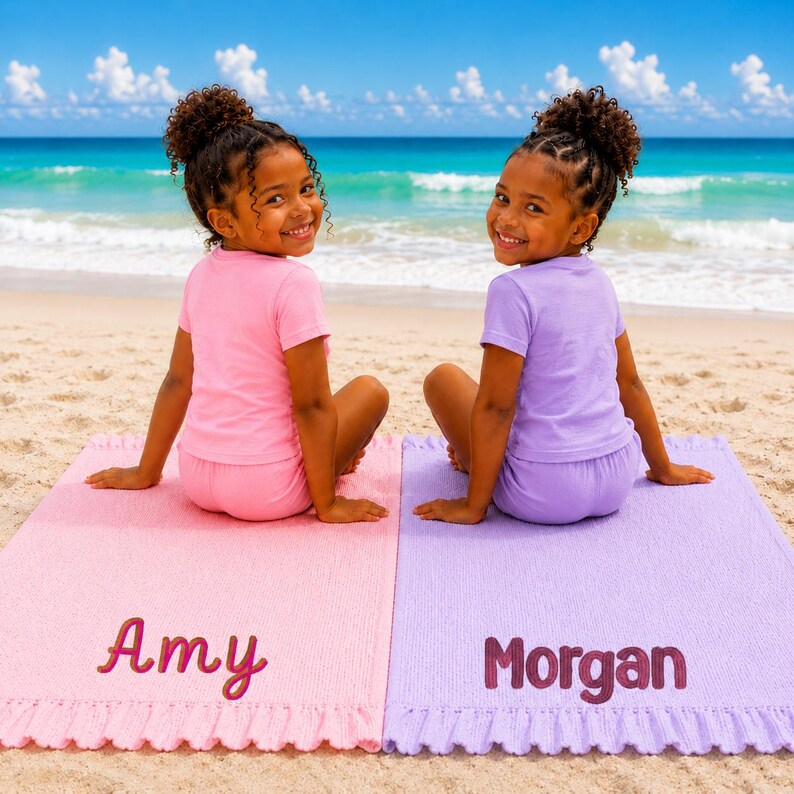 Personalized Seersucker Beach Towel, Ruffle Terry Cloth, Embroidered ...