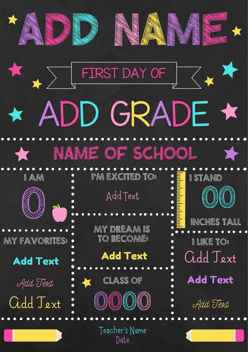First Day of School Sign 2025 Personalized 9x12 Chalkboard Photo Prop ...