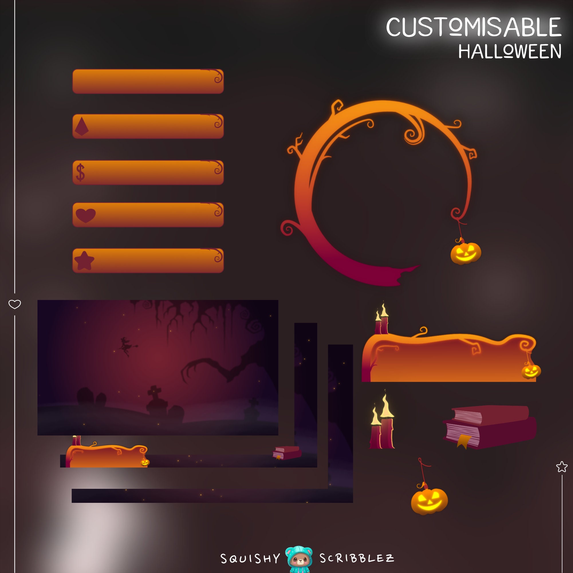 Halloween Animated Overlay Pack Twitch Vtuber Spooky Orange Purple ...
