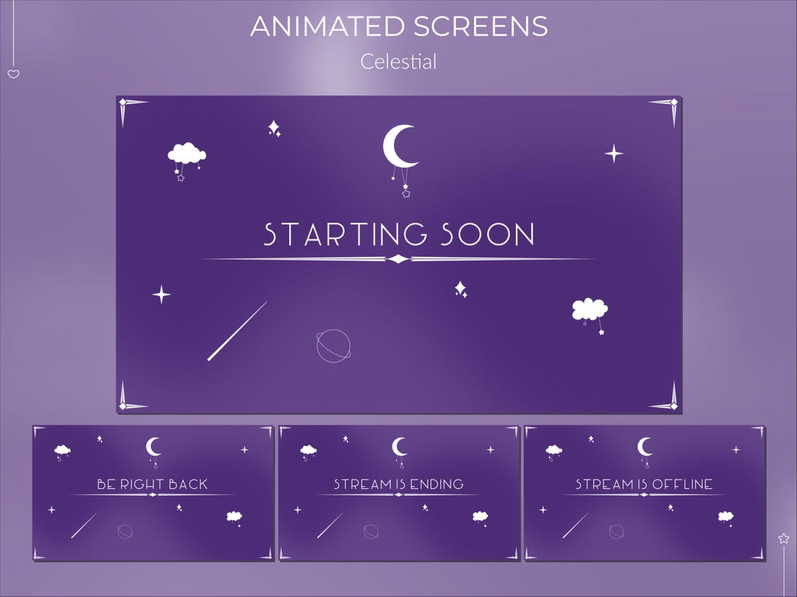 Purple Celestial Stream Screens: Animated Twitch Overlays - Etsy