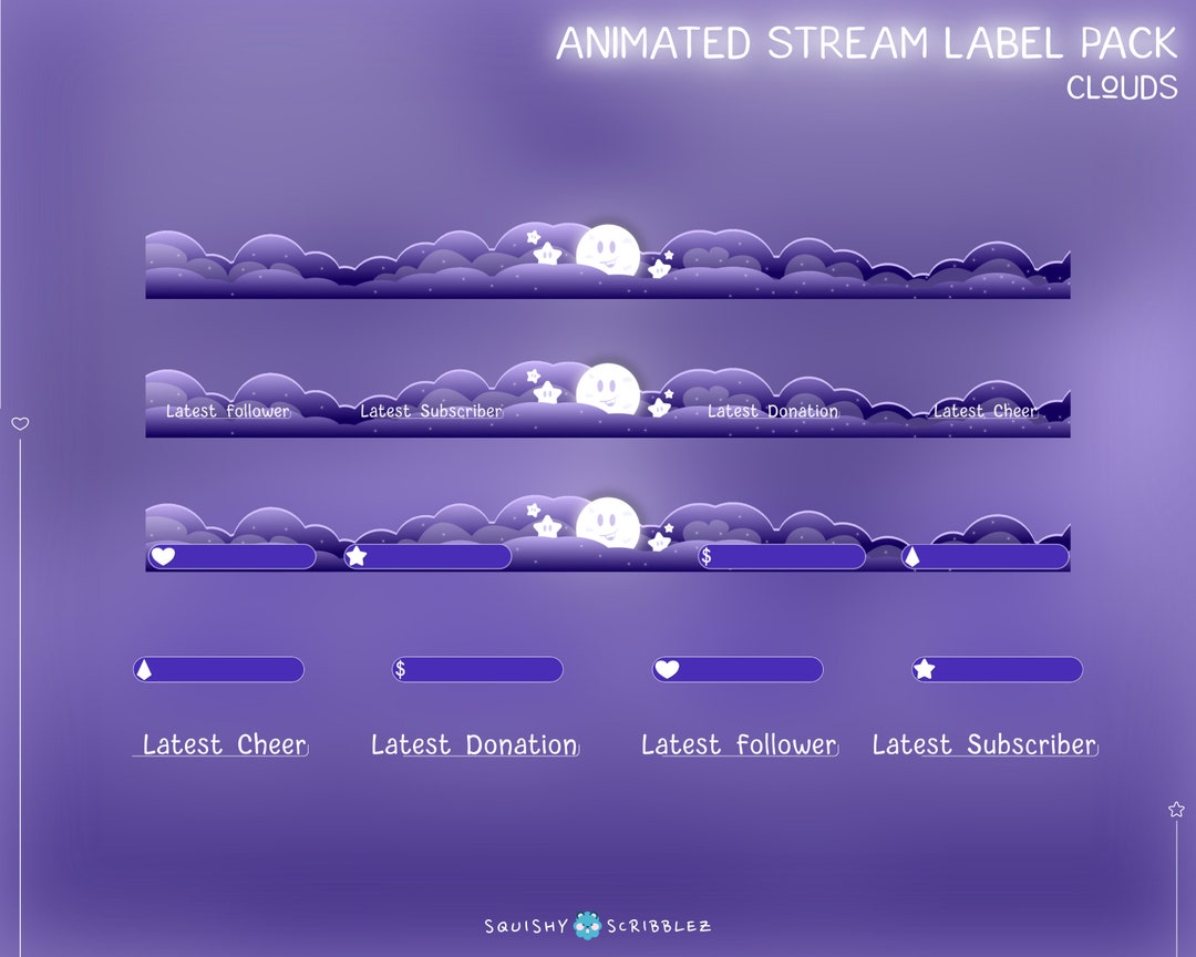 Cloud Animated Stream Overlay Label Pack Ready to Use Twitch Recent ...