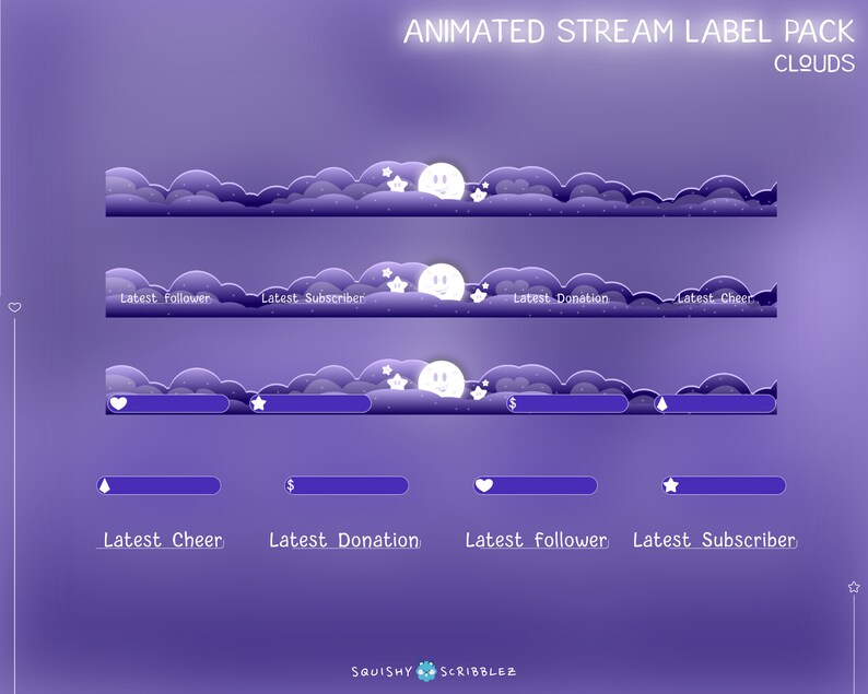 Cloud Animated Stream Overlay Label Pack Ready to Use Twitch Recent ...