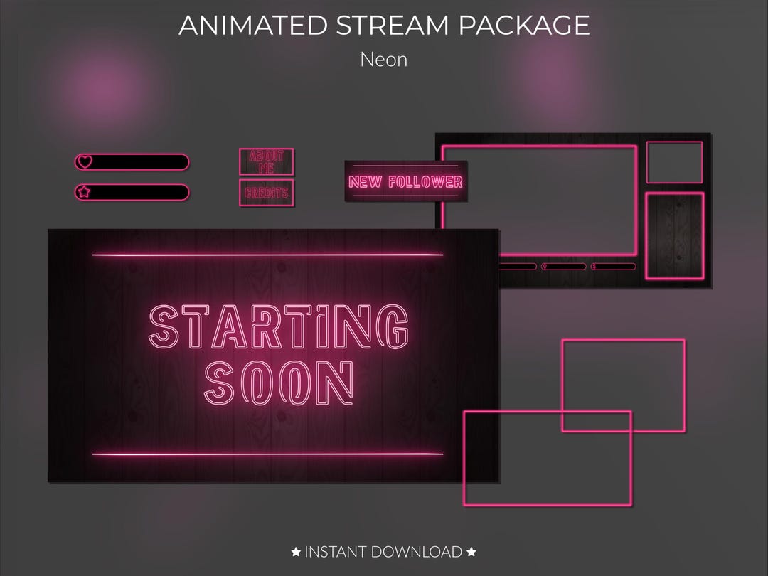Neon Pink Animated Stream Overlay Pack - Twitch Alerts, Panels & Scenes ...
