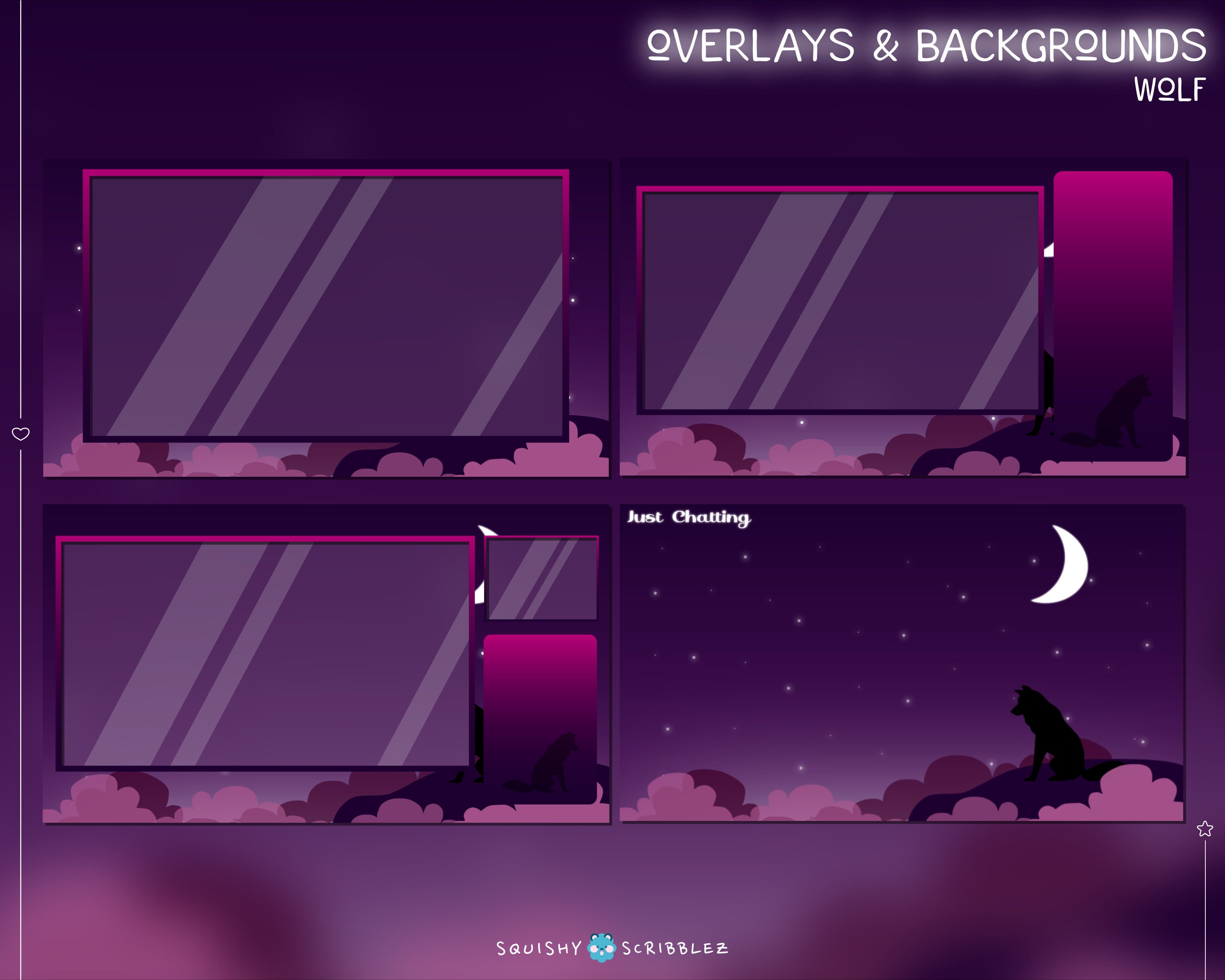 Simple Animated Wolf Stream Package Pink Night Sky Stream Screens ...