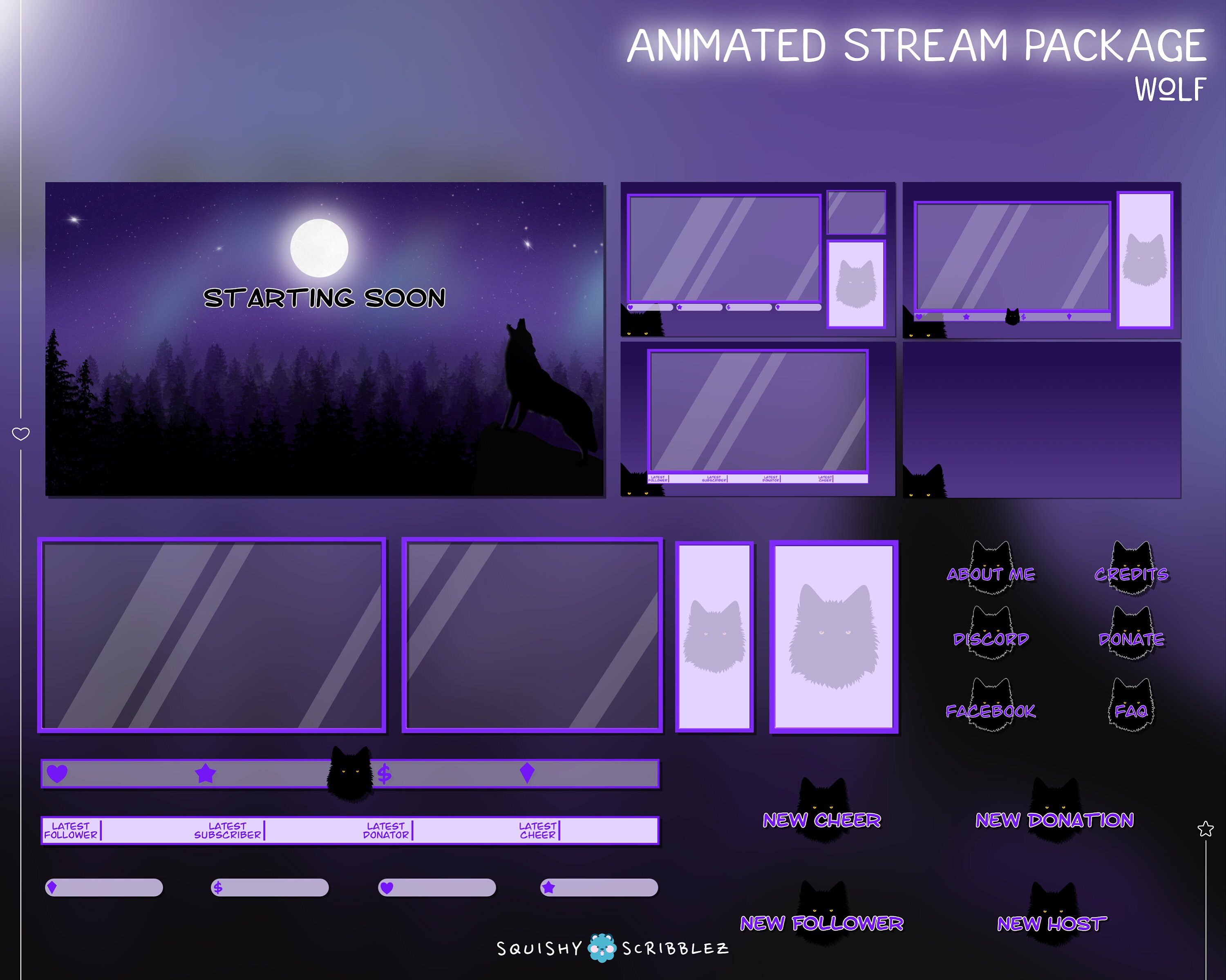 Wolf Stream Pack Twitch Overlays Night Purple Chill - Etsy