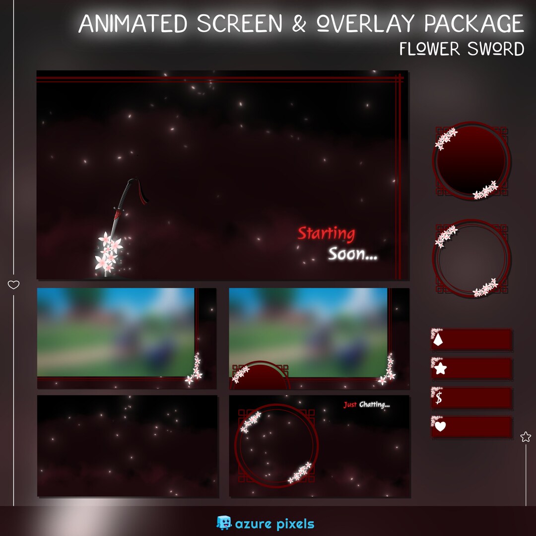 Flower Blade Screen & Overlay Package Twitch Animated Overlays Screens ...