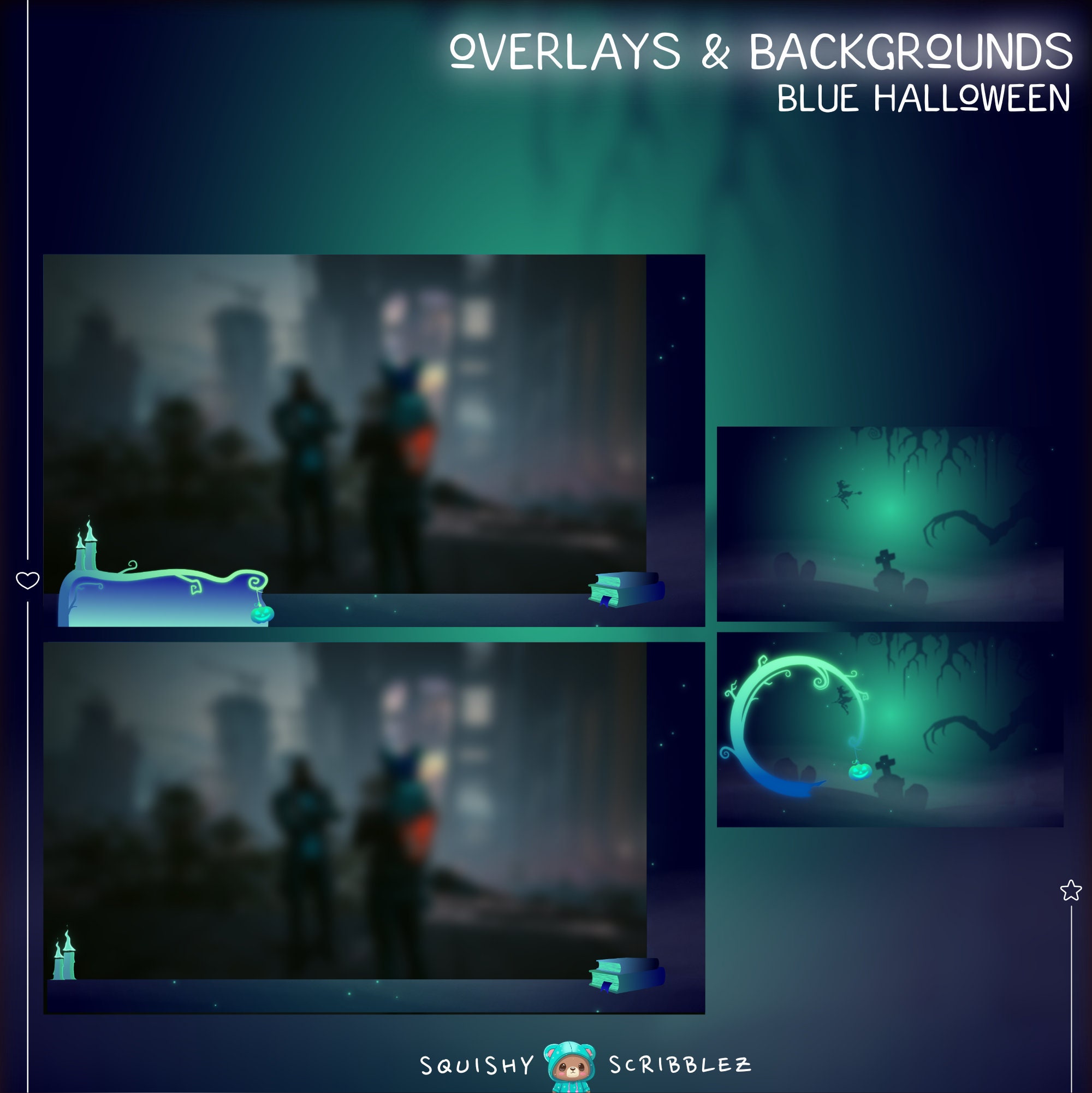 Halloween Animated Overlay Pack Twitch Vtuber Spooky Blue Green ...