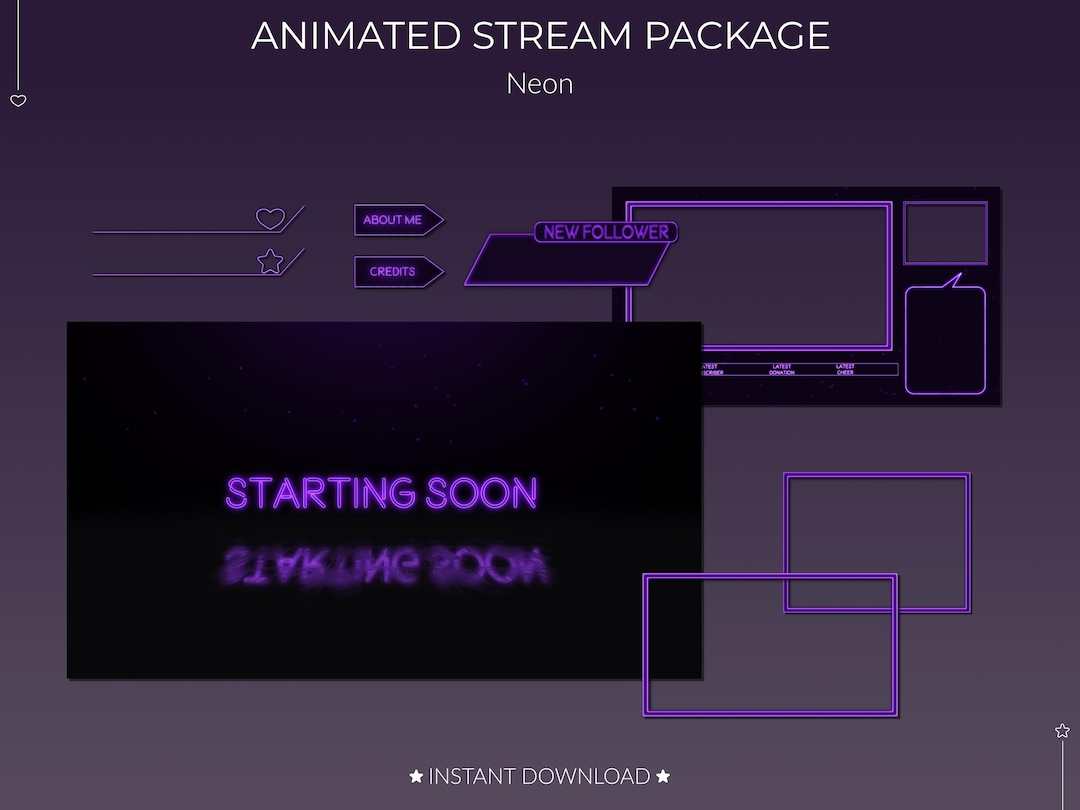 Animated Purple Neon Stream Package – Stream Bundle With Alerts, Panels ...