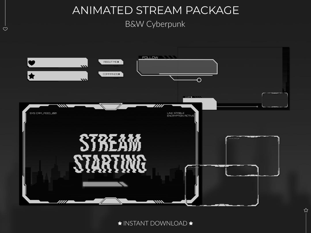 Dark Theme Cyber Stream Package – Animated Black & White, Glitch ...