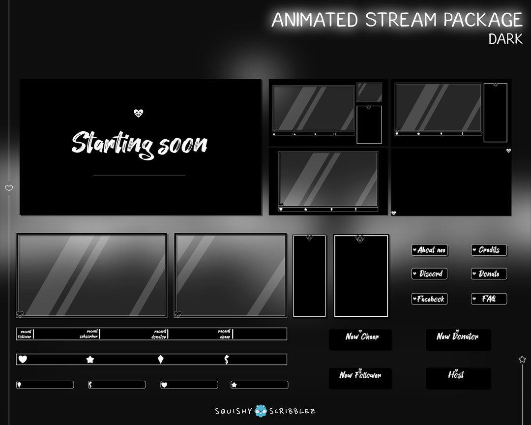 Dark Theme Stream Package Screens Overlays Alerts Panels Borders Twitch ...