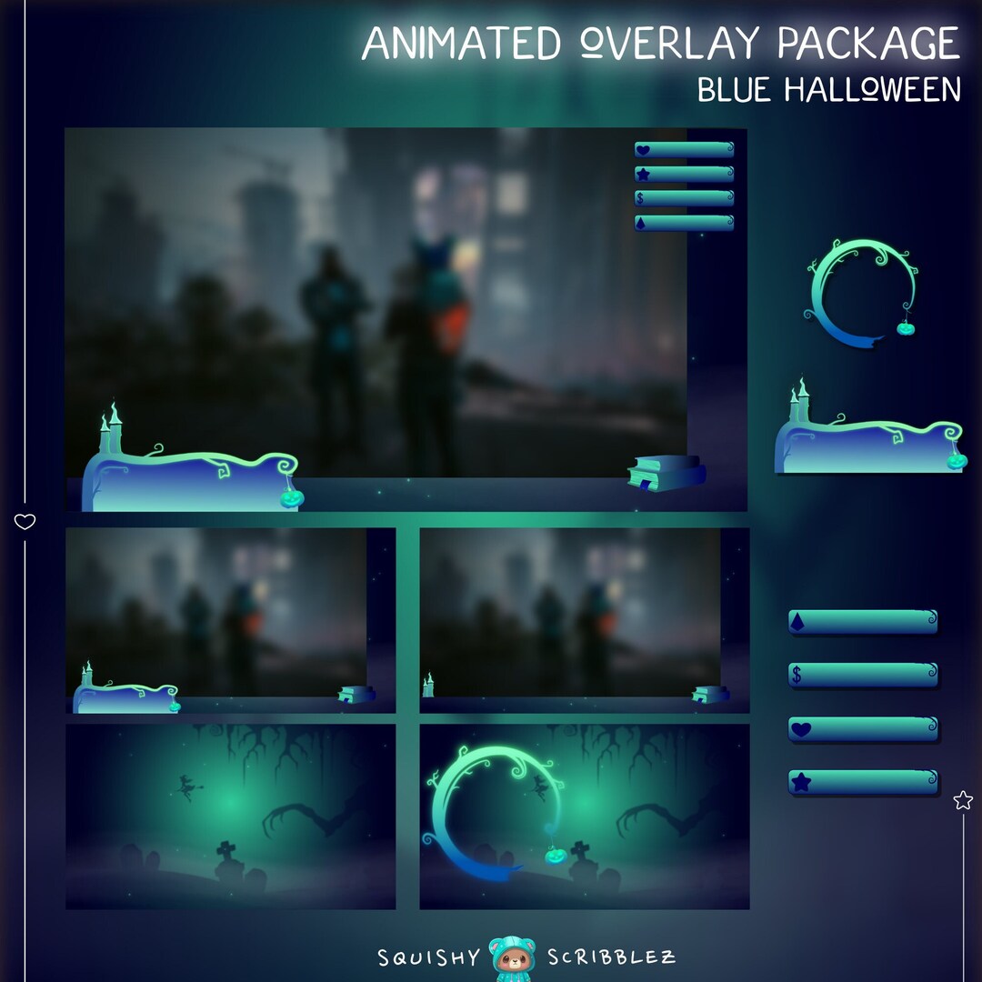 Halloween Animated Overlay Pack Twitch Vtuber Spooky Blue Green ...