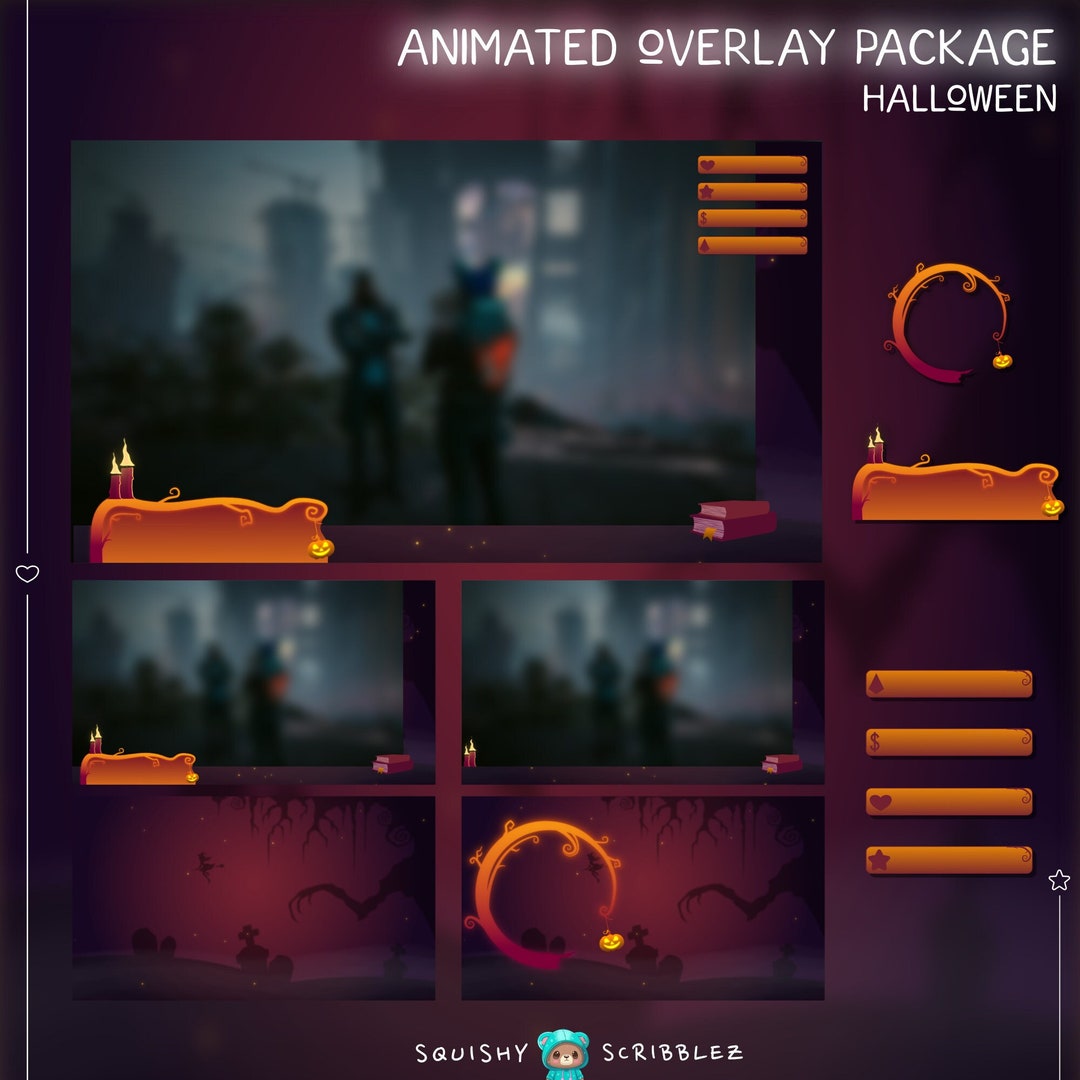 Halloween Animated Overlay Pack Twitch Vtuber Spooky Orange Purple ...