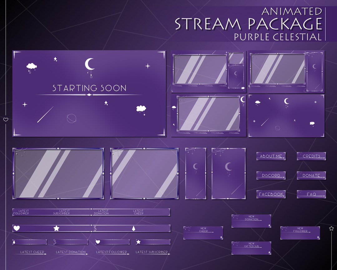 Purple Celestial Stream Pack Animated Overlays Animated - Etsy