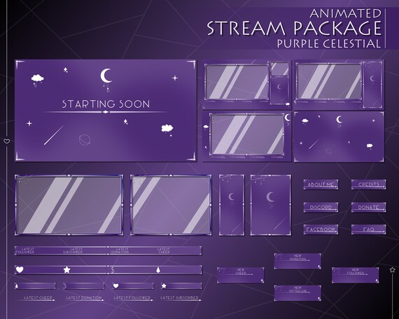 Purple Celestial Stream Pack Animated Overlays Animated - Etsy