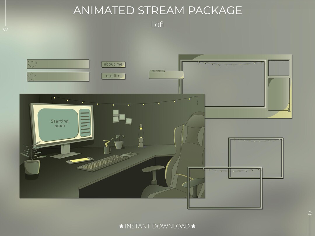 Lofi Twitch Overlay – Animated Desk Setup With Stream Screens, Panels ...