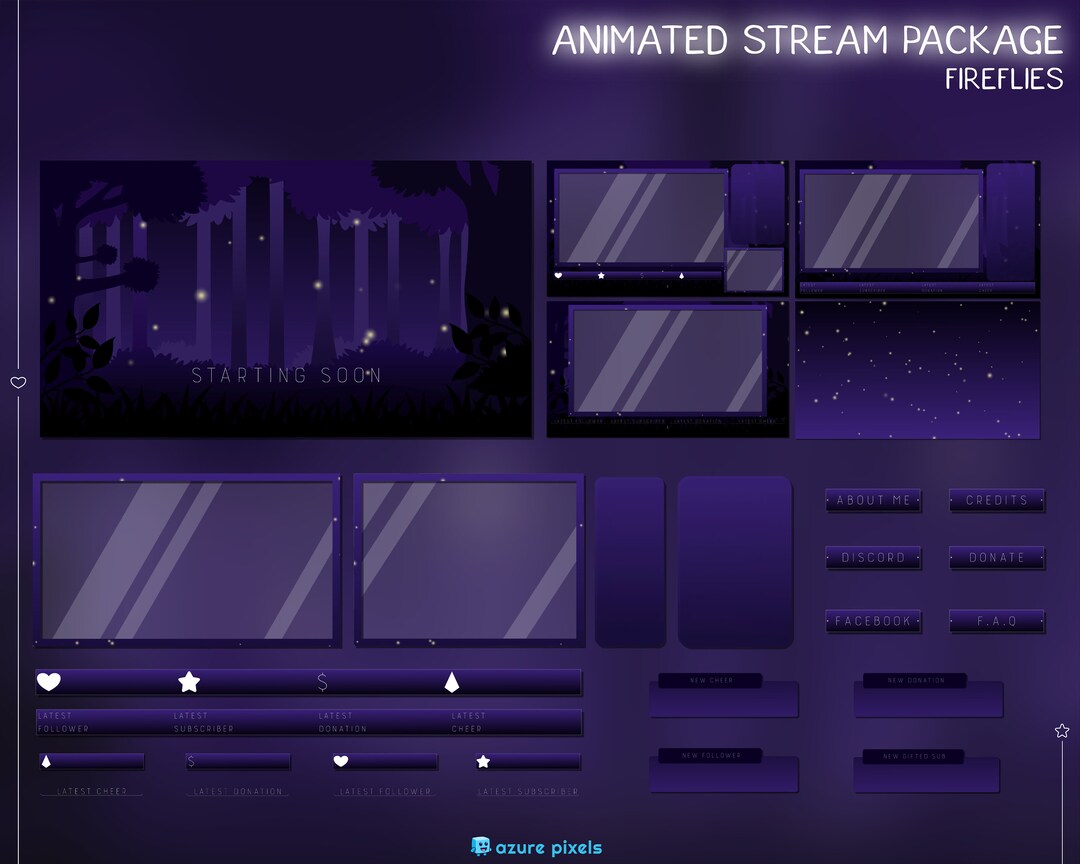 Fireflies Stream Package Animated Purple Chill Vibes Twitch Screens ...