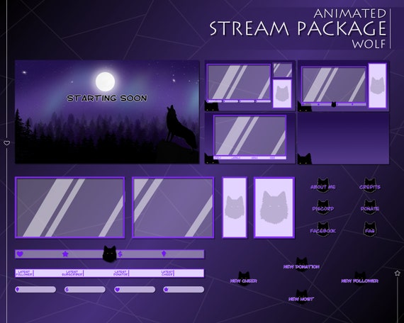 Wolf Stream Pack Twitch Overlays Night Purple Chill - Etsy