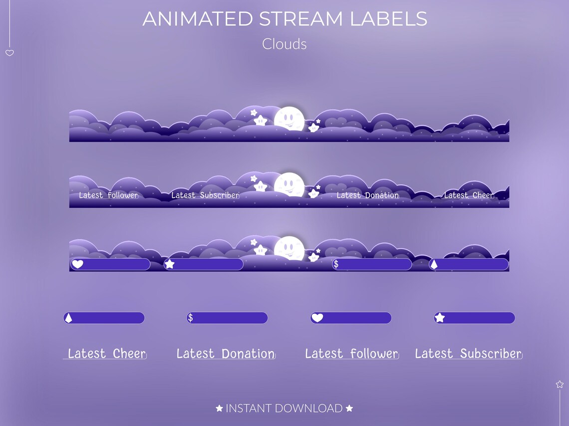 Animated Stream Overlay Labels | Purple Cloud Design (digital Download ...