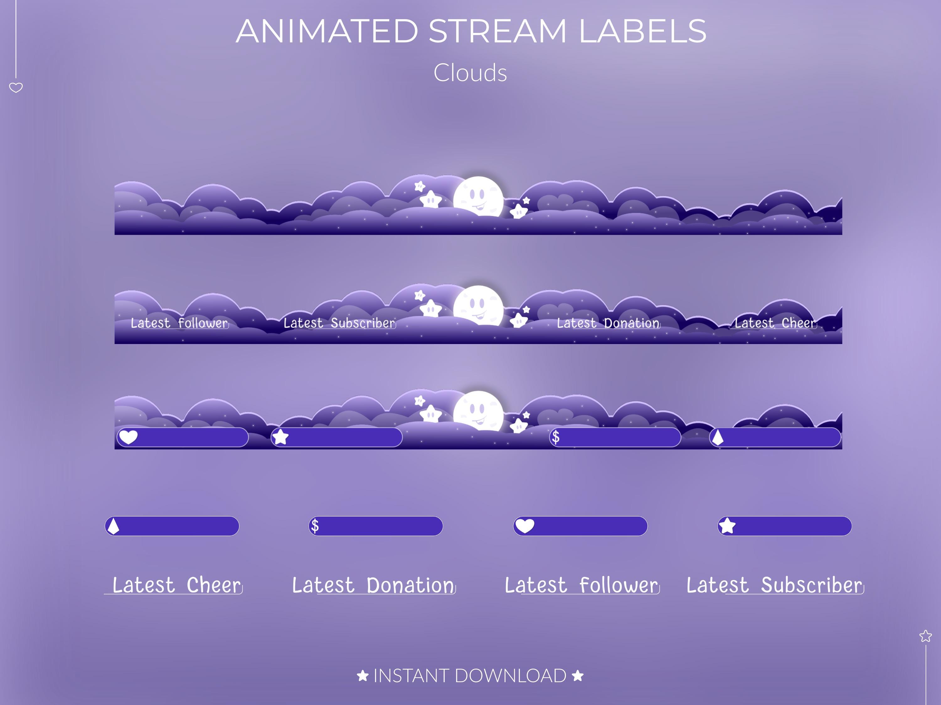 Animated Stream Overlay Labels | Purple Cloud Design (digital Download ...