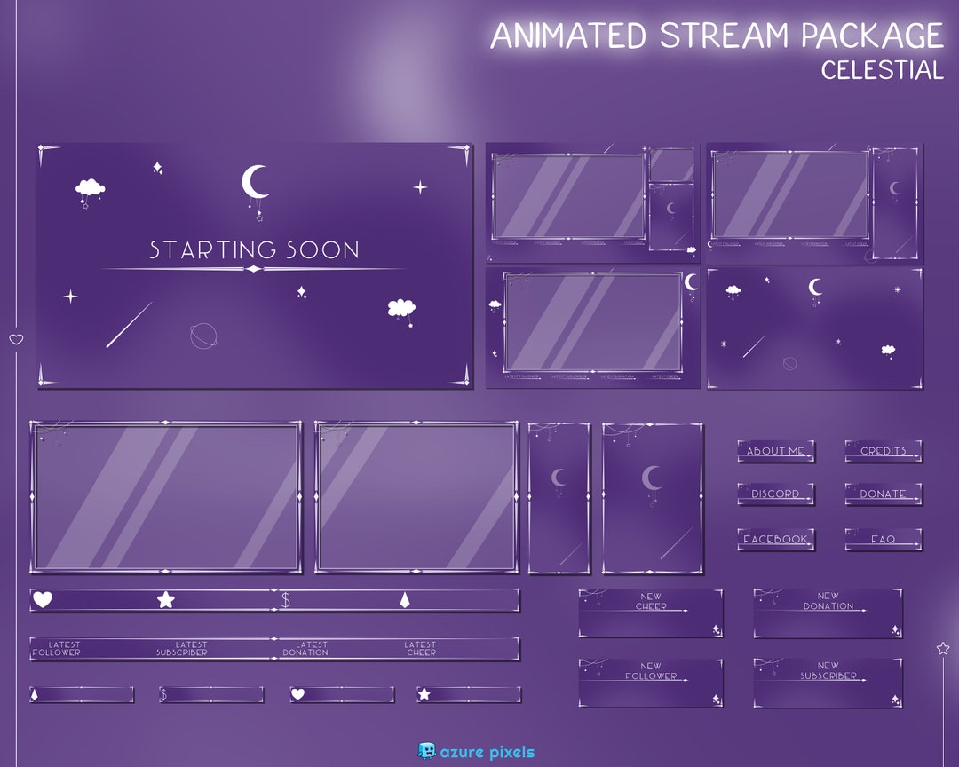 Purple Celestial Stream Pack Animated Overlays Animated Frames Alerts ...